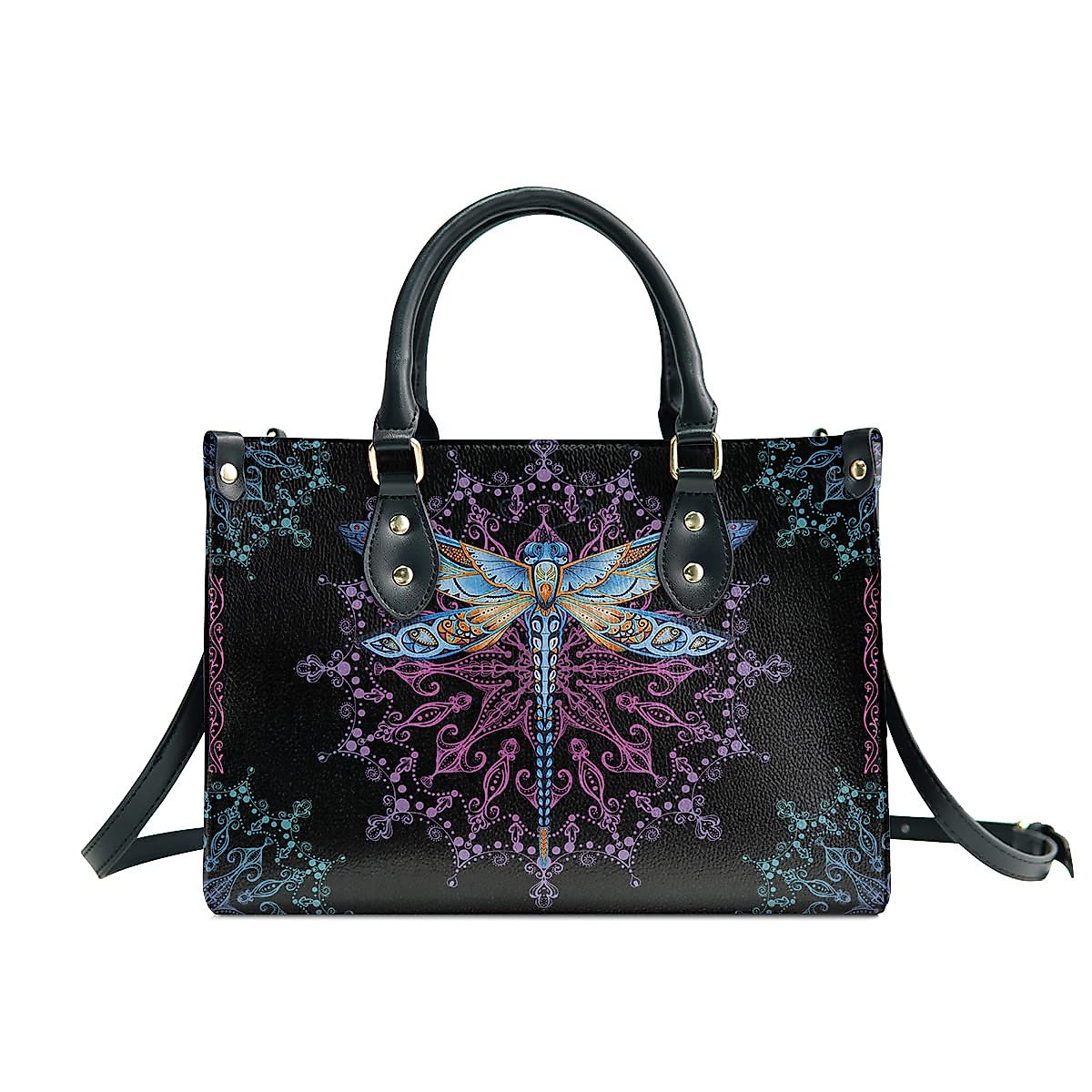 64HYDRO Hippie Mandala Dragonfly, Dragonfly Lovers Purses for Women, Shoulder Bag, Handbags for Women, Valentines Day Gifts for Her, Gifts for Sisters, Daughter, Mom, Friends - Travel Work Leather Bag