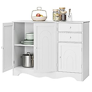 HORSTORS White Sideboard Buffet Cabinet with Storage, Kitchen Buffet Storage Cabinet with 2 Drawers & 3 Doors, Wood Coffee Bar Buffet Table Console Cabinet for Kitchen, Dining Room, White
