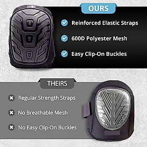 Work Knee Pads for Men and Women - Non-Slip Construction Knee Pads with Protective Foam Padding, Comfy Gel Cushion, and Adjustable Clip-on Straps - Multi-Use for Gardening, Cleaning, Flooring and More