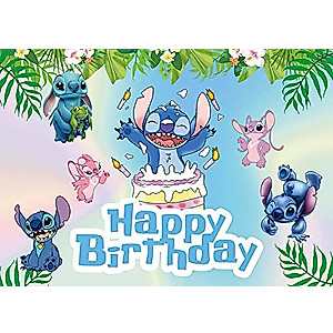 Cartoon Aloha Theme Happy Birthday Photography Backdrop Tropical Summer Photo Background Cartoon Theme Party Decoration Banner 5x3ft
