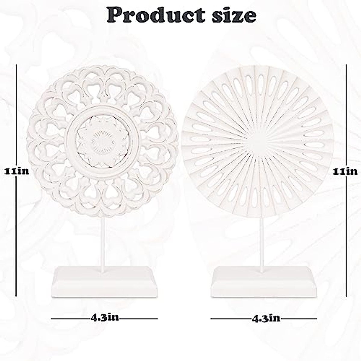 AXEARTE Wooden Carved Cutout Sector Medallion Sculpture 2 Pack, Rustic Distressed White MDF Statues Home Tabletop Decor, Decorative Ornaments for Living Room, Bedroom, Office Desktop, Cabinets