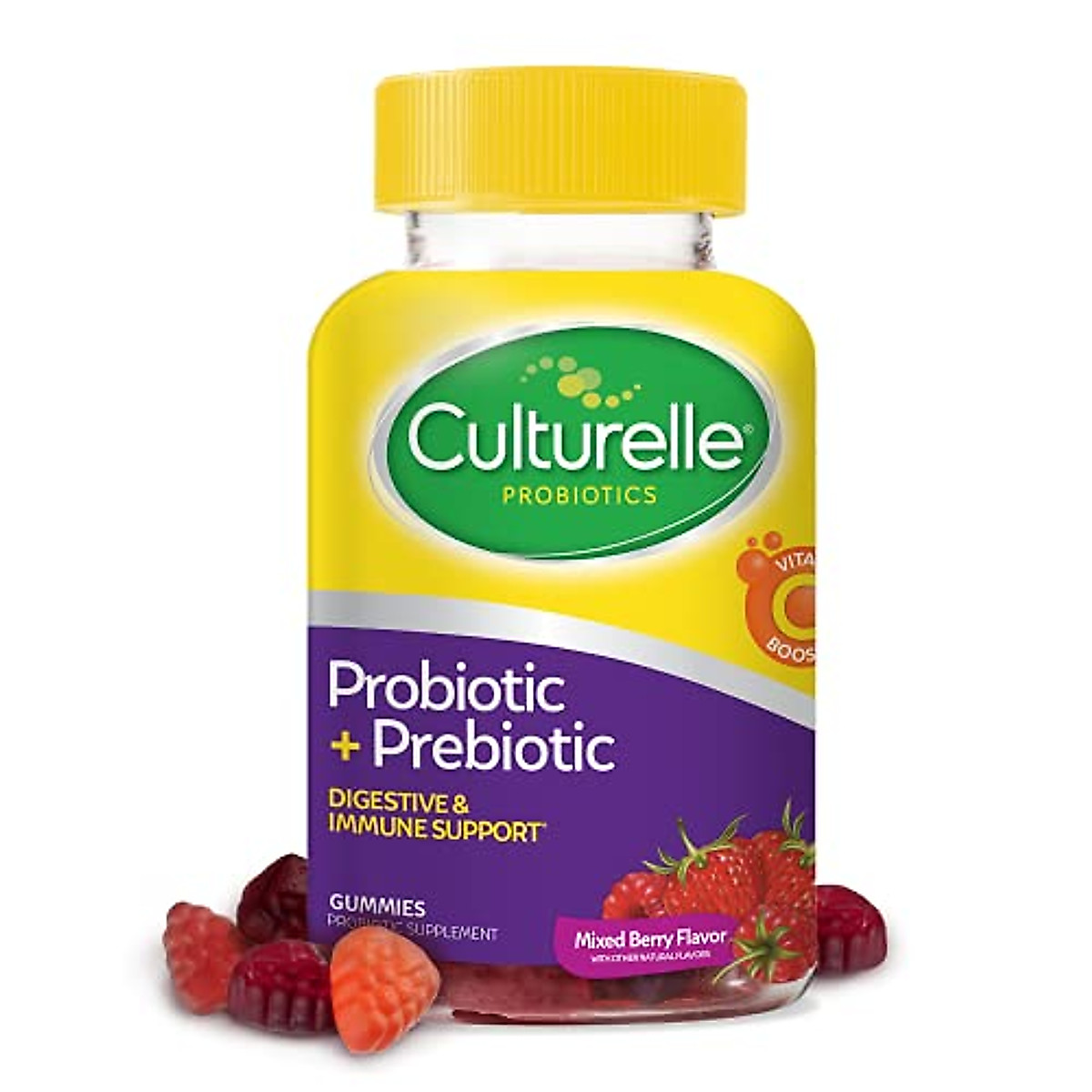 Culturelle Daily Probiotic Gummies for Women & Men, Berry Flavor, 52 Count, Naturally-Sourced Daily Probiotic + Prebiotic for Digestive Health, Non-GMO & Vegan