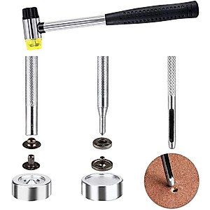 Qfun 120 Set Snap Fasteners Kit for Leather 12mm Metal Button Snaps Press Studs with 4 Setter Tools, 1 Hammer, 4 Color Leather Snaps for Clothes, Jackets, Jeans Wears, Bracelets, Bags