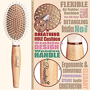 3pcs Brush and Comb Set - Detangling Hair Brush | Teasing Comb | Nail File, Bundle with 3pcs Blush Brush and Mirror Set - Retractable Makeup Blush Brush | Compact Makeup Mirror | Eyebrow Tweezer
