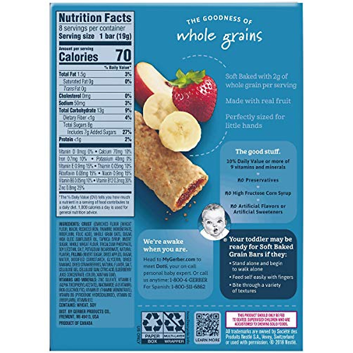 Gerber Soft Baked Grain Bars Variety Pack - 1 Box Apple Cinnamon & 1 Box Strawberry Banana - 8 Individually Wrapped Bars/Box (Pack of 2 Boxes)