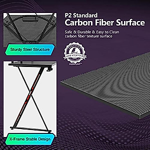 SEVEN WARRIOR L Shaped Gaming Desk with LED Lights & Power Outlets, 50.4” Computer Desk with Monitor Stand & Carbon Fiber Surface, Corner Desk with Cup Holder, Gaming Table with Hooks, Black