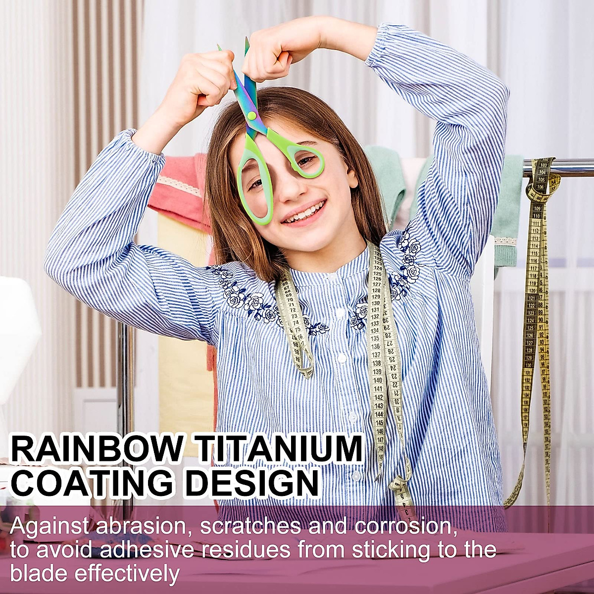 12 Pcs Titanium Blades Shears Craft Scissors Titanium Coating Fabric Scissors Multipurpose Pointed Scissors Bulk with Soft Rubber Grip Handle for Office Sewing Art School Home Supplies 3 Sizes