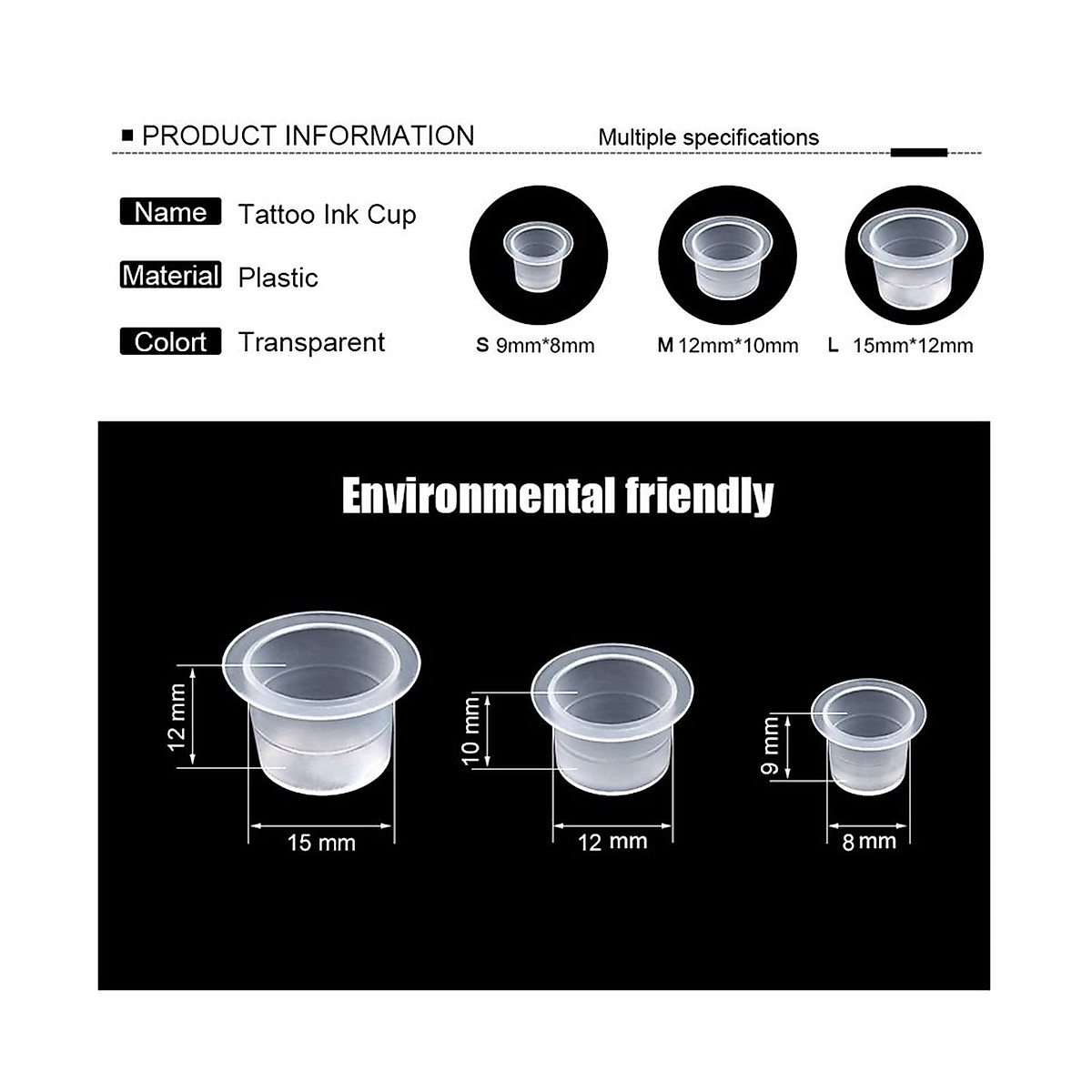 Yuelong 1000pcs Tattoo Ink Caps Cups 13MM Medium Disposable Pigment Cups Caps Plastic Microblading Ink Cups for Tattoo Ink Supplies