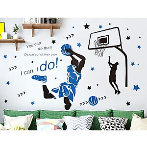 Amaonm Creative 3D Basketball Player Dunk Basketball Star Wall Decals Removeable Walls Art Decor DIY Wall Sticker Home Decorations Decal Nursery Sticker for Boys Room Living Room Bedroom (Blue)