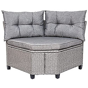 QUUL 4-Piece Resin Wicker Patio with Round Table, Gray Cushion Furniture Set Sofa-Type Garden Pool Balcony