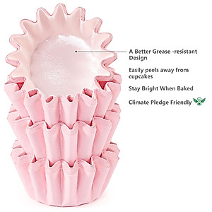 Caperci Grease-Resistant Pink Mini Cupcake Liners 200 Counts - Heavy Duty Paper Muffin Baking Cups, Odorless, No Muffin Pan Needed, Easily Peels (Pink)