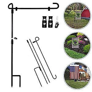 SHARE&CARE Garden Flag Stand, Garden Flag Pole Holder with 1 Tiger Clip and 2 Spring Stoppers for Garden and Home Decoration 12 x 18 Inches without flag (1 Pack)