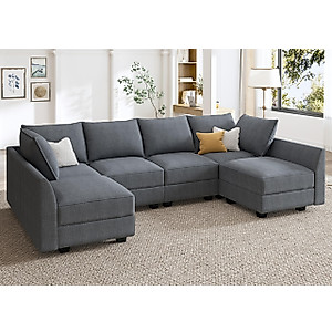 HONBAY Modular Couch U-Shaped Modular Sectional Sofa, Sectional Couch with Storage Seats (U Shape Sofa-2, Bluish Grey)