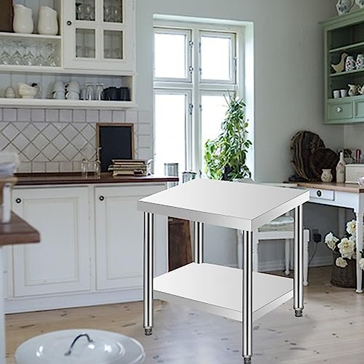 ATMTV Stainless Steel Table for Prep & Work 24x18 Inches, NSF Metal Commercial Kitchen Table with Adjustable Under Shelf and Foot for for Restaurant, Warehouse, Home, Kitchen, Garage