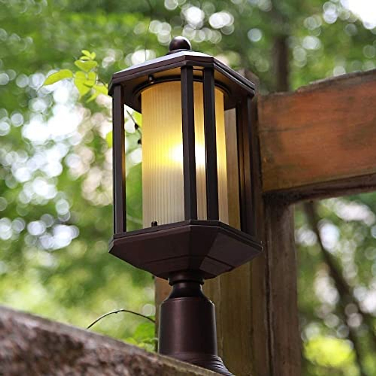 MODEBHD Traditional European Victoria Retro Post Pillar Lantern Glass Shade Waterproof IP44 Outdoor Column Lamps Antirust Aluminum Villa Garden Swimming Pool Fence Landscape Lighting E27