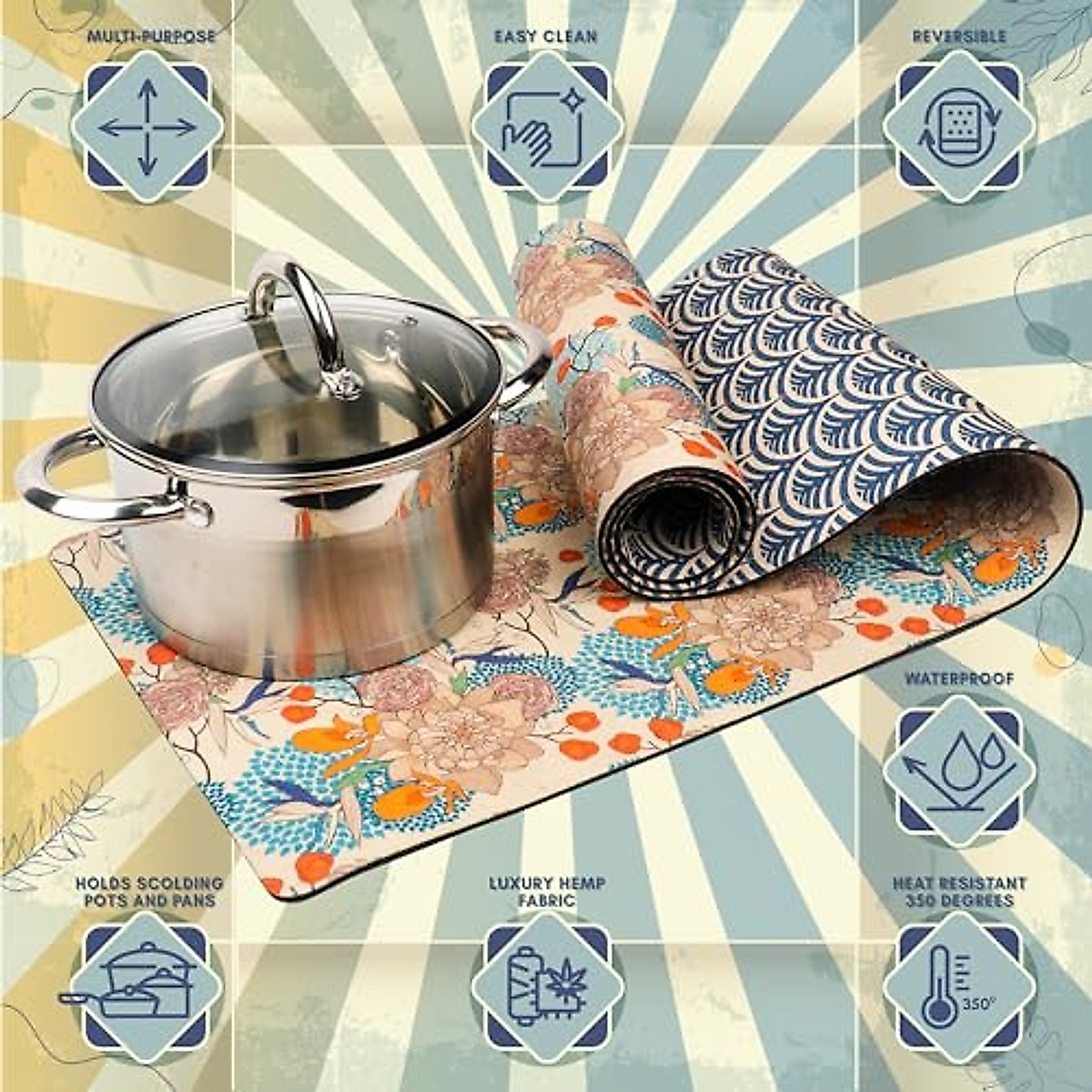 Long Dining Table Runner for Kitchen - Table Decor Trivet That Fits Farmhouse, Rustic and Boho Energy - Waterproof - Heat Resistant 350F - Handles Hot Dishes, Plates & Pots