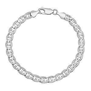 PORI JEWELERS 925 Sterling Silver 4.5mm Mariner Chain Link Anklet - Available in Silver or Yellow (Silver, 11)