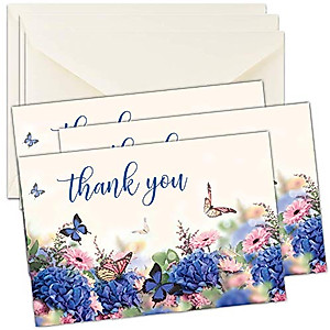 Floral Funeral Sympathy Bereavement Thank You Cards With Envelopes - Message Inside (50, Floral Butterfly)