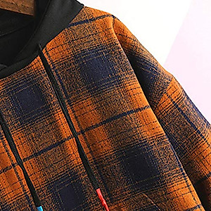 Thenlian Men's Casual Fashion Plaid Printing Hoodie Long Sleeves Sweatershirt Plaid Hooded Sweater Tops(XXL, Yellow)