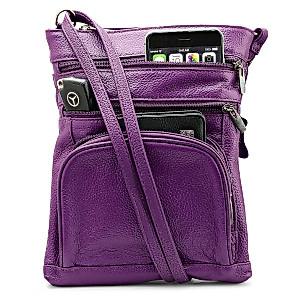 Steeltime Unisex Super Soft Leather Crossbody Bag with 6 Compartments & Carrying Strap | Crossbody Bags for Women, Men | Bolsos Para Mujer | Purple