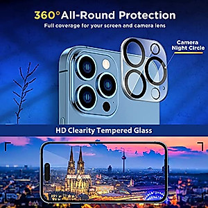 NatuBeau 3 Pack Screen Protector for iPhone 14 Pro Max 6.7" with 3 Pack Camera Lens Protector, HD Clear Tempered Glass iPhone 14 Pro Max Screen Protector, 9H Hardness, Scratch Resistant, Easy Install, Bubble Free, Case Friendly