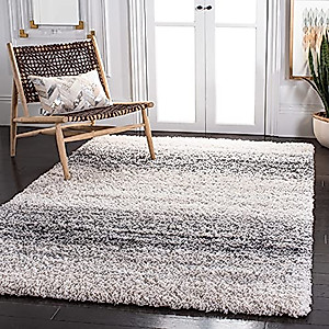 SAFAVIEH Fontana Shag Collection 8' x 10' Ivory/Grey FNT852A Modern Non-Shedding Living Room Bedroom Dining Room Entryway Plush 2-inch Thick Area Rug