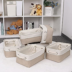 Bidtakay Small Baskets Fabric Storage [6 Pack] Beige Storage Bins 11.8 X 7.8 X 5 Inches Empty Gift Basket Decorative Storage Baskets for Shelves, Baby Clothes Storage, Bathroom(White&Beige)