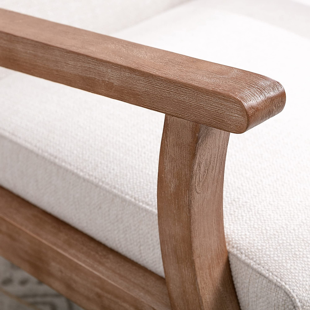 Wahson Set of 2 Mid Century Armchair with Wood Frames, White Linen Upholstered Farmhouse Living Room Chair, for Living Room Bedroom, Ivory