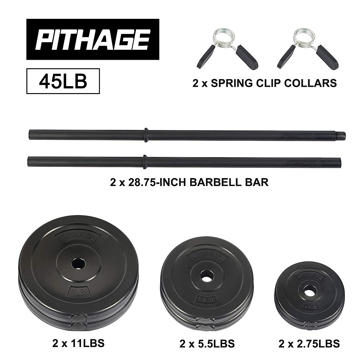 PITHAGE Barbell Weight Bar Set Adjustable Weights Lifting 45 LBS Deadlift Fitness Exercise Home Gym