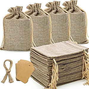 flowsac 25PCS Burlap Gift Bags With Drawstring, 4x6 Small Party Favor Gift Bags, Burlap Bags Linen Sacks Bag for Christmas, Party, Jewelry Pouches, Festival, Birthday, DIY Craft Bags