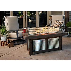 Outdoor GreatRoom Co Propane Fire Pit Table - Denali Gas Fire Pits for Outside Patio - 56 Inch Rectangular Concrete Firepit Fire Table with Matching Tabletop Cover, Metal & Wood Base, 80,000 BTU