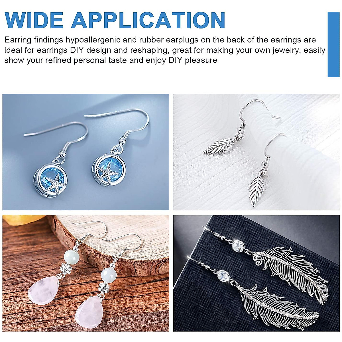 925 Sterling Silver Earring Hooks 120 PCS/60 Pairs, Ear Wires Fish Hooks, Hypo-allergenic Jewelry Findings Parts with 120 PCS Clear Silicone Earring Backs Stoppers for DIY Jewelry Making