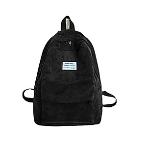 Large Kawaii Corduroy Backpack with Cute Bear Pendant Vintage Bag for Girl Student School Bag Bookbag Satchel Laptop teen (Black,Large)