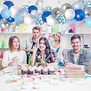 Blue and Silver Balloons 90Pcs Royal Blue and Silver Confetti Balloons 12 Inches White and Blue Latex Balloons for Baby Shower, Birthday, Bridal Shower, Wedding Party Decoration