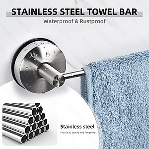 YOHOM Suction Cup Towel Bar for Shower 17 Inch Stainless Steel Bathroom Towel Rack Suction Washcloth Holder Vacuum Hand Towel Bar for Glass Shower Door Removable Towel