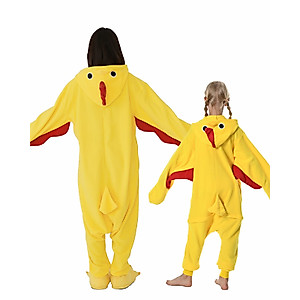 GONAAP Unisex Animal Onesie Plush One Piece Pajamas Cosplay Yellow Chicken Onesie Costume(125, Yellow Chicken)