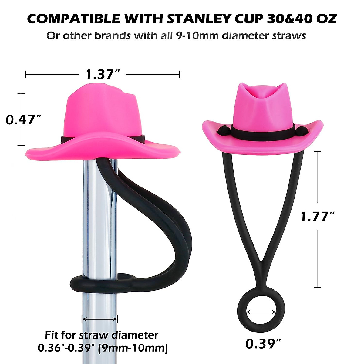 IFSNOW 5Pcs Cowboy Hat Straw Covers Compatible with Stanley Cup 30 40 oz, Cute Funny Straw Toppers Tumbler Accessories for Men Women Gift, Silicone 10mm Straw Caps Dust-Proof Protector