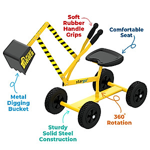 stargo Kids Excavator Toy Sand Digger on Wheels, Steel Sandbox Digger Toys for Boys, Sand Toys Ride On Excavator, Beach Toys