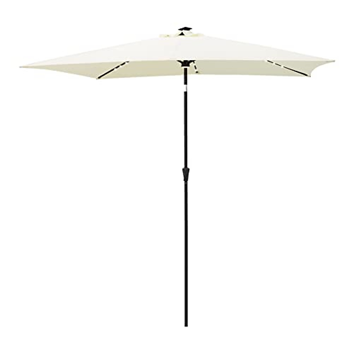 FLAME&SHADE 6.5 x 10 ft Rectangular Solar Powered Outdoor Market Patio Table Umbrella with LED Lights and Tilt, Ivory