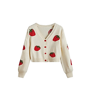 Verdusa Girl's Long Sleeve Drop Shoulder Knit Button Up Cardigan Sweater Beige 10Y