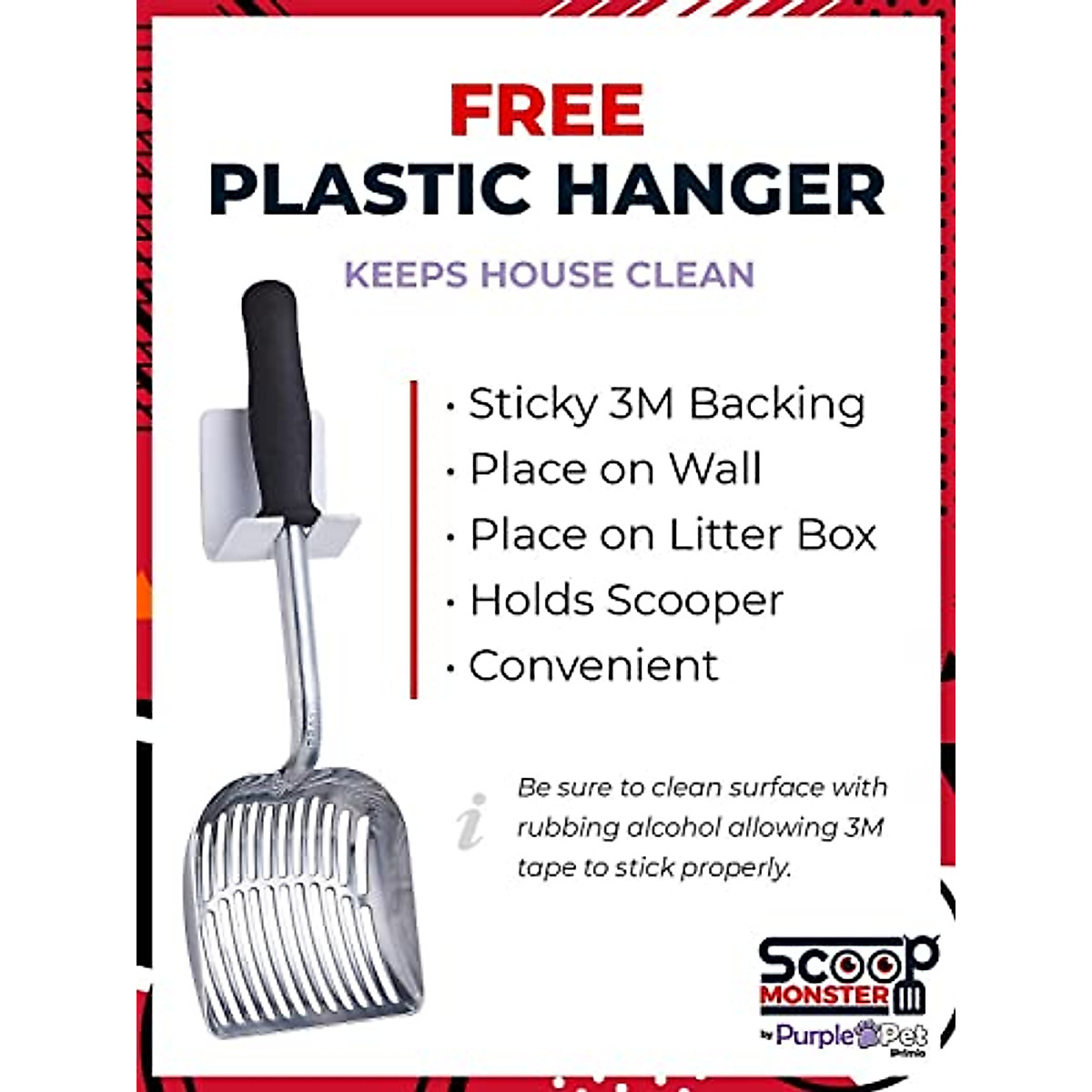 iPrimio Scoop Monster Cat Litter Scooper with 17 Inch Long Handle and Soft Grip - Easy Cleaning Litterbox - Modern Scooper Holder -Works with All Metal and Plastic Scoopers