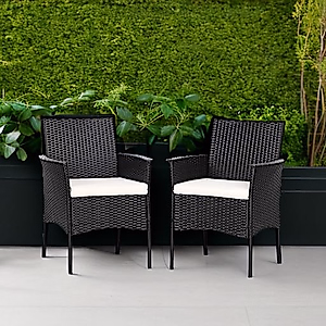 Patio Chairs Set of 2, All Weather Rattan Wicker Dining Chairs with Soft Removable Cushions, Armrest, Outdoor Dining Chairs for Garden, Pool, Backyard, Lawn, Porch, Black