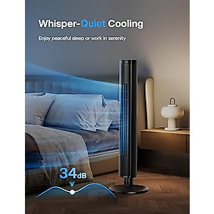 Pelonis 42-Inch Tower Fan for Bedroom – Oscillating Tower Fan with Remote Control – Indoor Quiet Fan with 6 Speeds, 4 Modes and 24-Hour Timer – ETL Certified