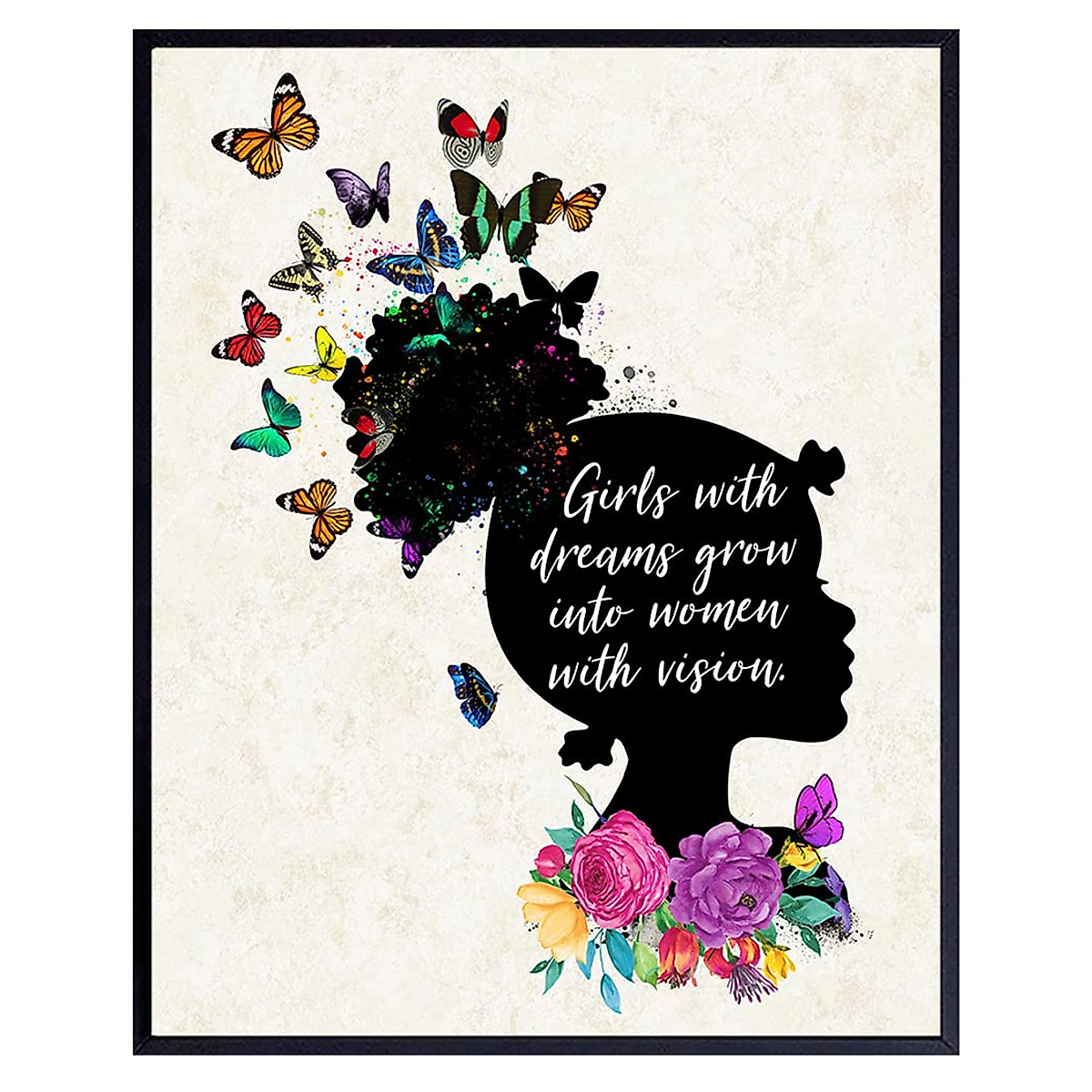 African American Girls Motivational Wall Art - Black Art - Inspirational Poster - Teens, Little Girls Bedroom, Kids Room - Positive Quotes - Encouragement Sayings - Daughter Gifts - Family Wall Decor