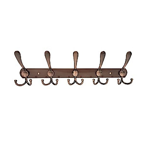 FairyCity Coat Rack Wall Mounted, Metal Heavy Duty Coat Hooks Rail,5 Tri Hooks Wall Coat Hanger Rack for Bedroom,Bathroom Dorm Hanging Towel Clothes Hat Jacket etc (Bronze-2 Pack)