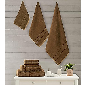 PRIME COLLECTIONS Ultra Soft Luxury Bamboo Cotton Bath Towel Set 8 Piece Towels 600 GSM 2 Bath Towels 2 Hand Towels and 4 Washcloths (Dark Brown, 8)