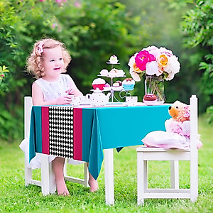 Buryeah 3 Pcs Wonderland Tablecloth Wonderland Party Decorations Checkered Plastic Tablecloth Cartoon Table Decorations Tea Party Tablecloth for Wonderland Birthday Party Supplies, 54 x 108(Checked)