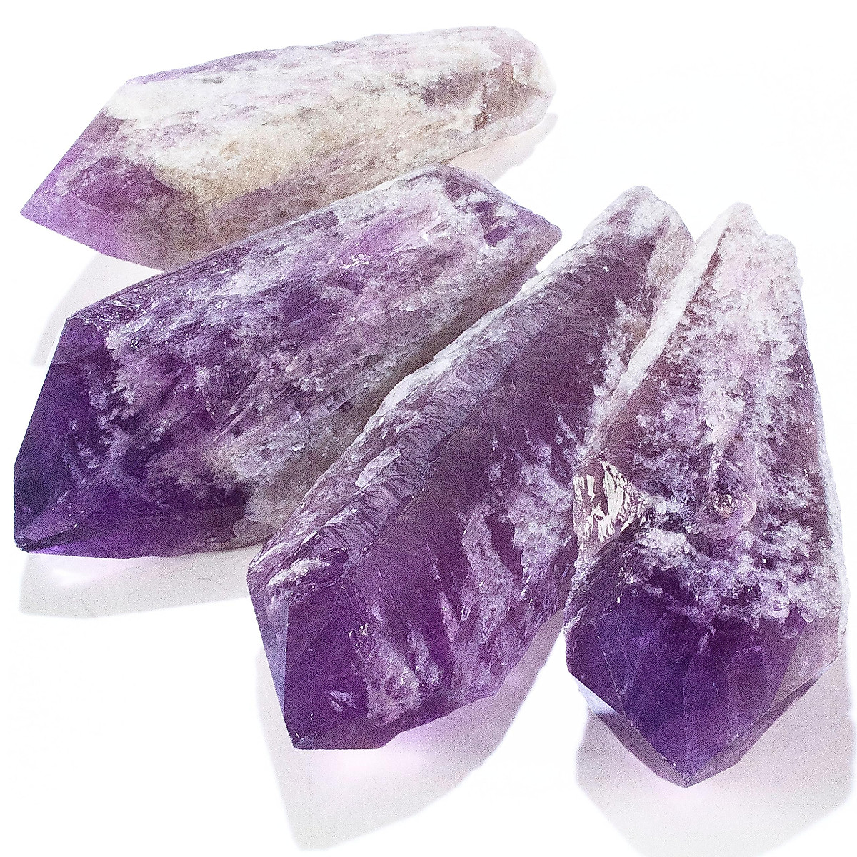 KALIFANO Cathedral Amethyst Point Bundle with Healing & Calming Effects - High Energy Reiki Brazilian Amatista Piedras Elestial Used for Stability and Peace (Information Card Included)