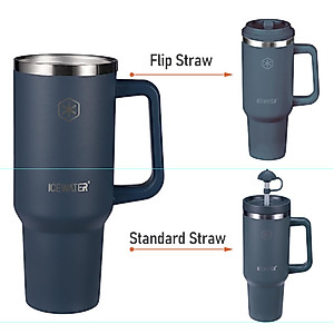 ICEWATER - 40 oz Tumbler with Handle & 2 Lids (Standard Straw and Flip Straw) | 100% Leak Proof | Cup Holder Friendly | Insulated Water Bottle for Coffee | Keep Cold for 36 Hours (Nightfall Blue)
