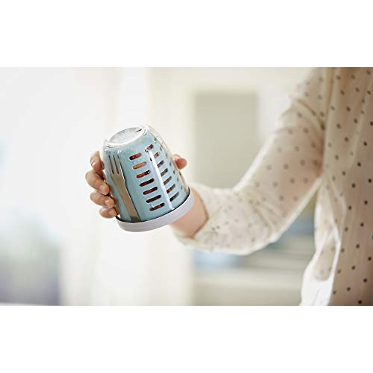 MEPAL, Fruit and Veggie Snack Pot with Airtight Lid, Colander and Fork, Portable, BPA Free, Nordic White, Holds 600ml|20oz, 1 Count